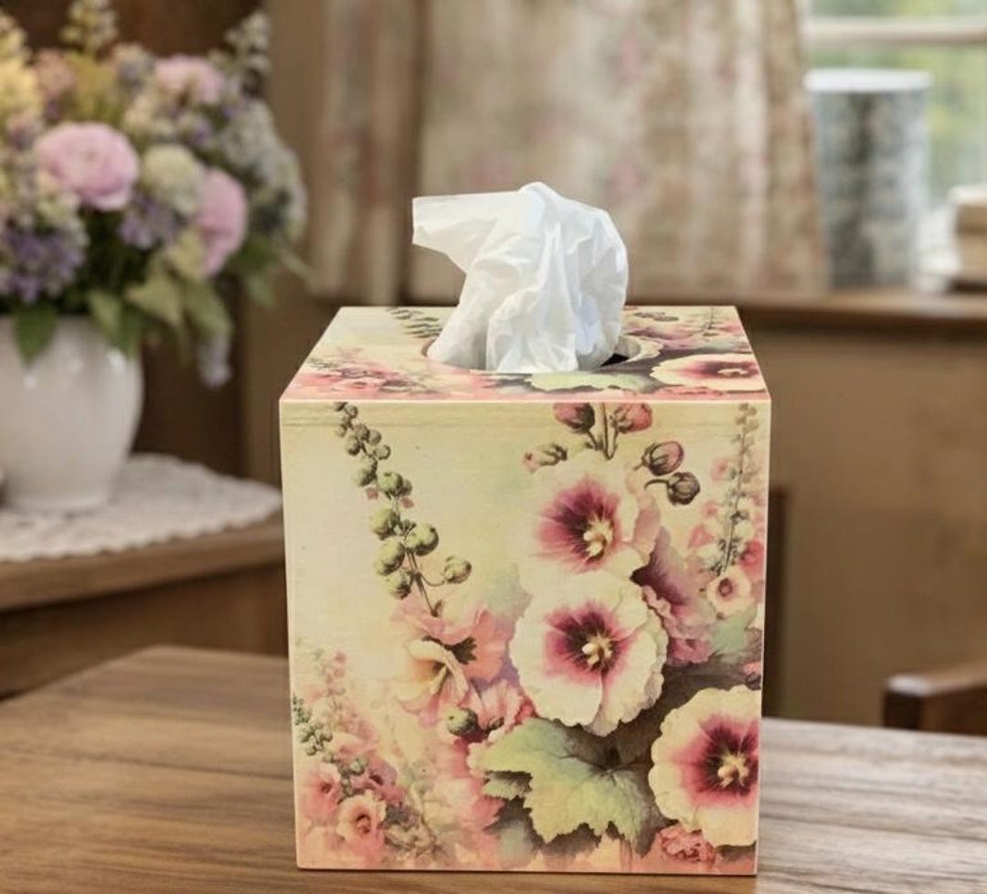 Hollyhock Flower Tissue Box Cover: Handmade Cottage Decor - Etsy