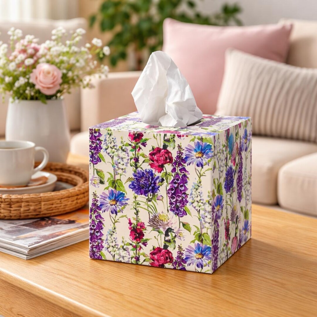 Handmade Tissue Box Cover / Summer Flowers / Tissue Box Holder / Tissue ...