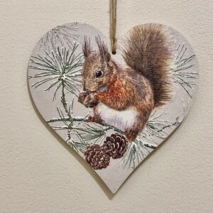 Winter Squirrel Handmade Decoupaged Wooden Heart - Squirrel Decor ...