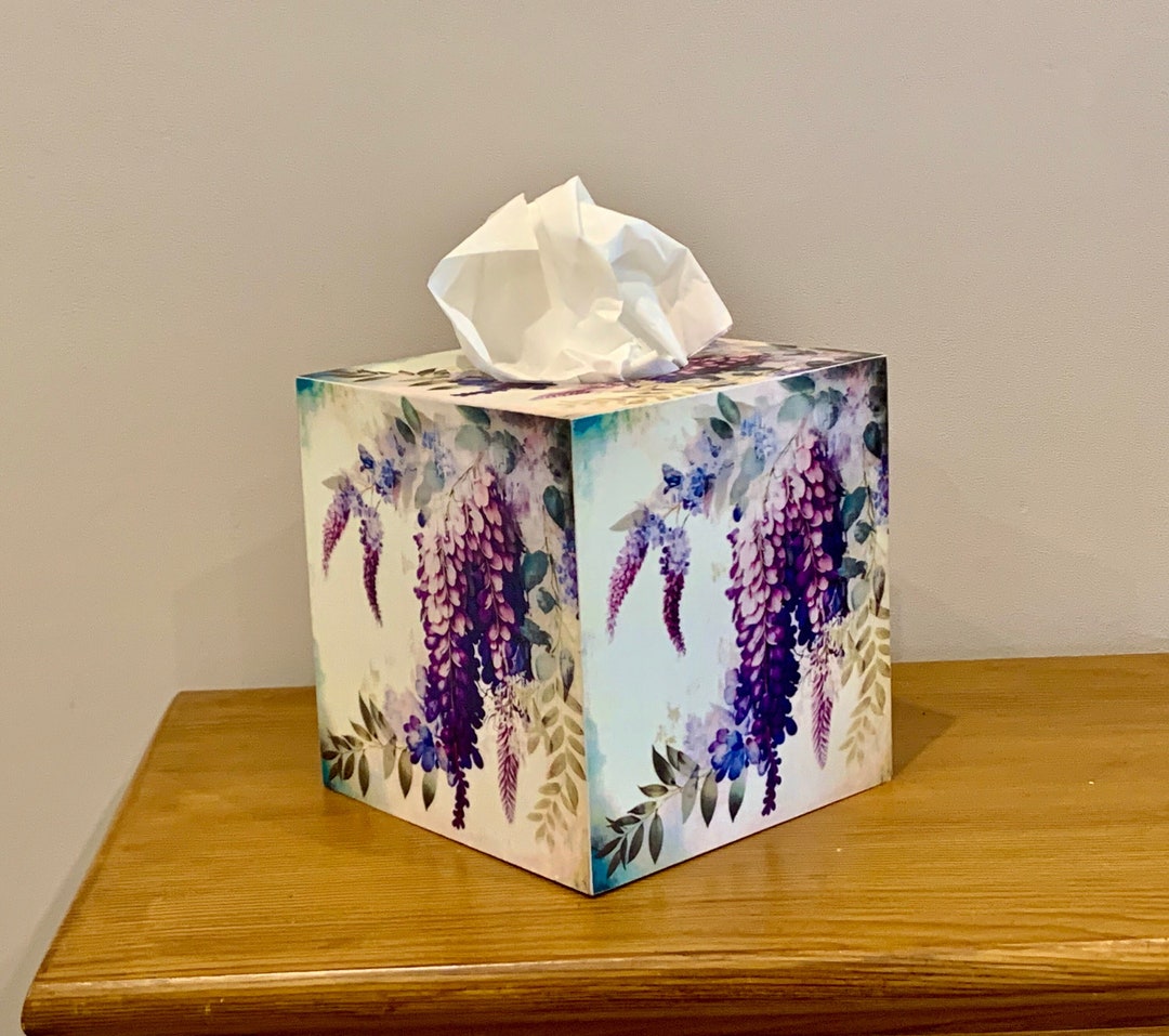 Vintage Wisteria Decoupaged Tissue Box Cover / Tissue Box Holder ...