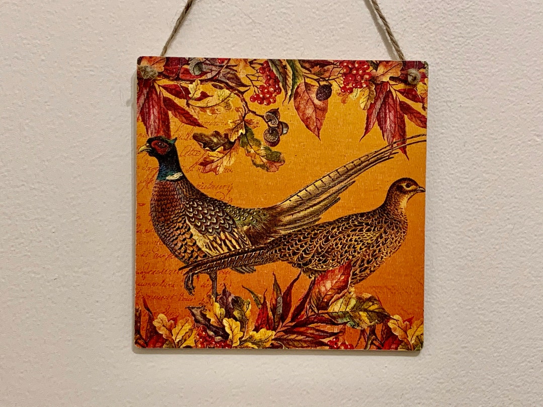 Autumn Pheasants -15cm Decoupaged Wooden Plaque / Autumn Decor / Autumn ...