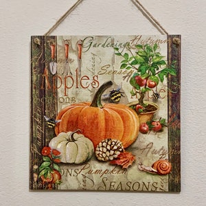 Autumn Gardening 15cm Square Decoupaged Wooden Plaque / Pumpkin Decor ...