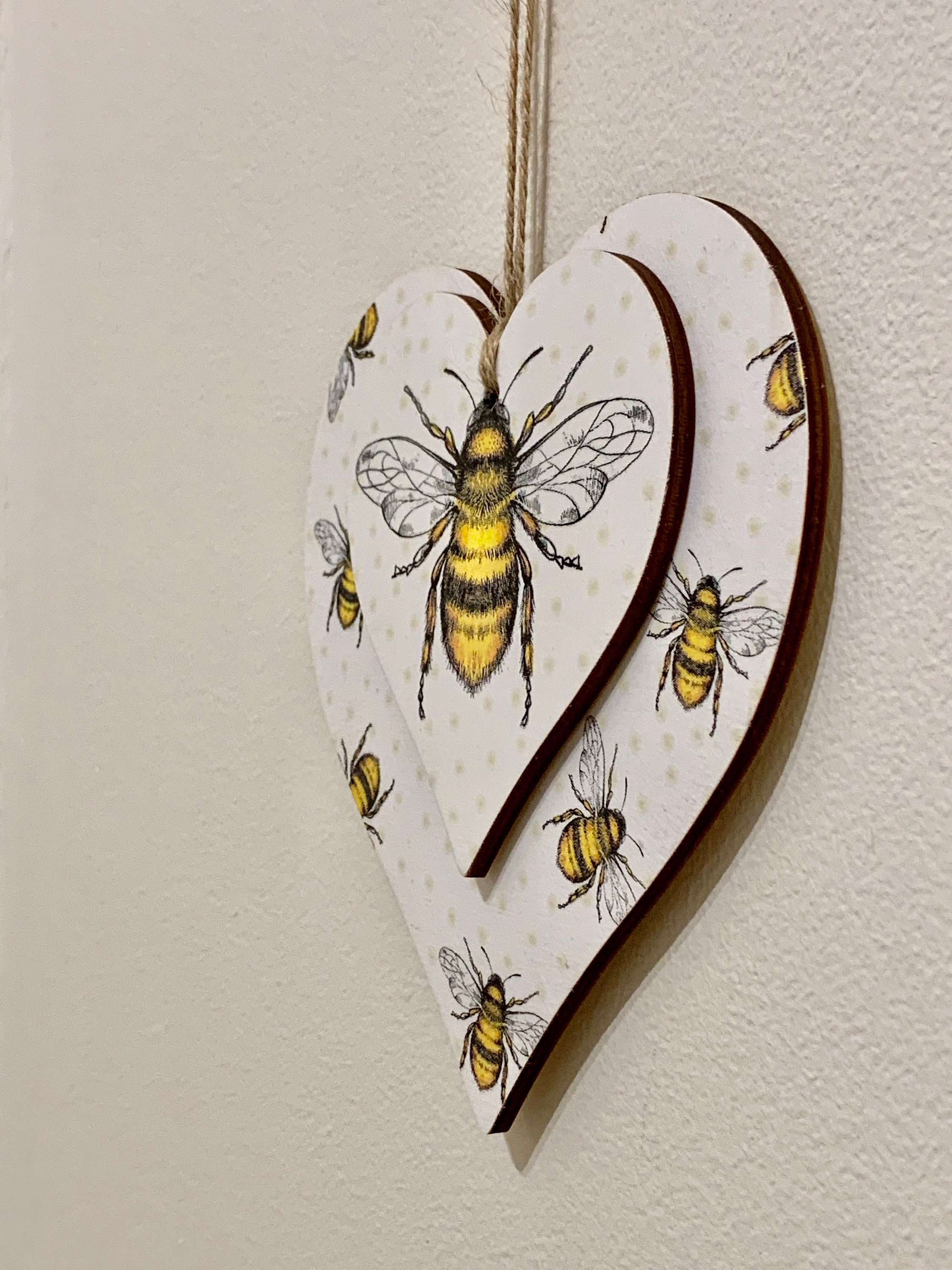 Bees Handcrafted 15cm Double Layer Decoupaged Wooden Heart | Etsy