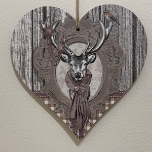 Decorative Stag - Handcrafted 15cm Decoupaged Wooden Heart Plaque ...