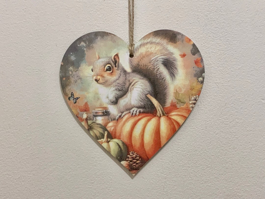 Squirrel and Pumpkin Decoupaged Wooden Heart Plaque / Autumn Decor ...