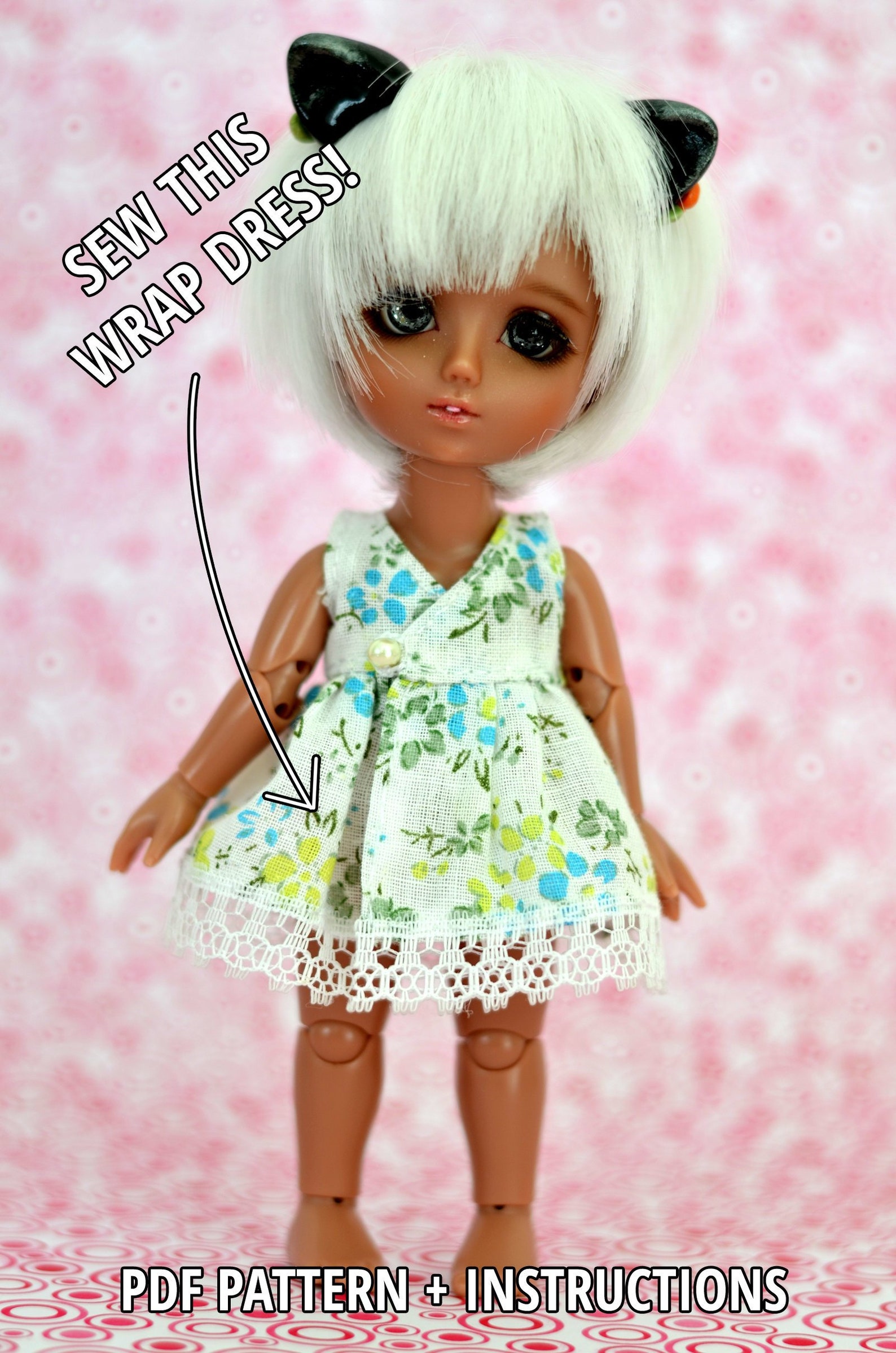 Wrap Dress Sewing Pattern - Tiny BJD (lati Yellow, Pukifee, Luts Tiny ...