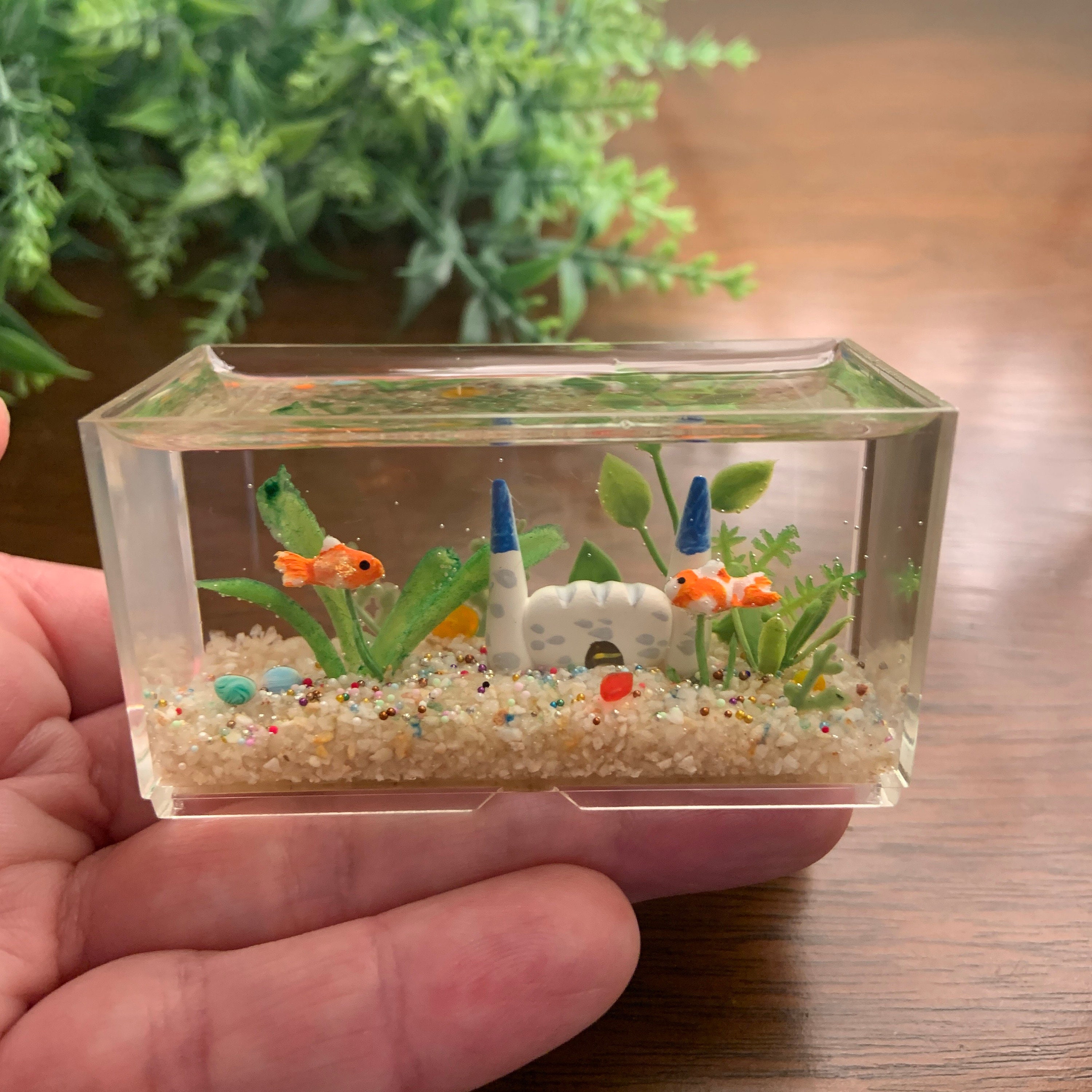 Miniature Goldfish Aquarium with Tiny Castle Beige Gravel | Etsy