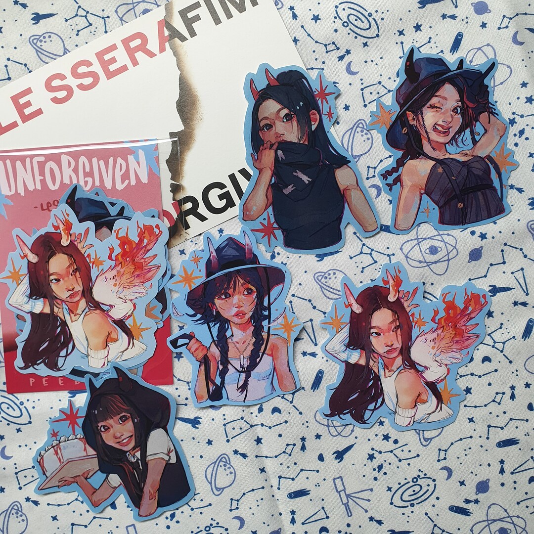 Kpop LESSERAFIM UNFORGIVEN Sticker Pack chaewon, Yunjin, Sakura, Kazuha ...