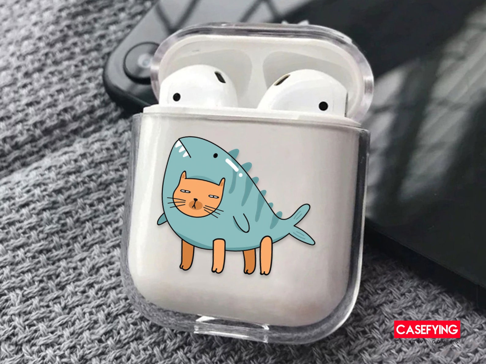 Cat in fish costume AirPods case ginger For You cat AirPods 2 | Etsy