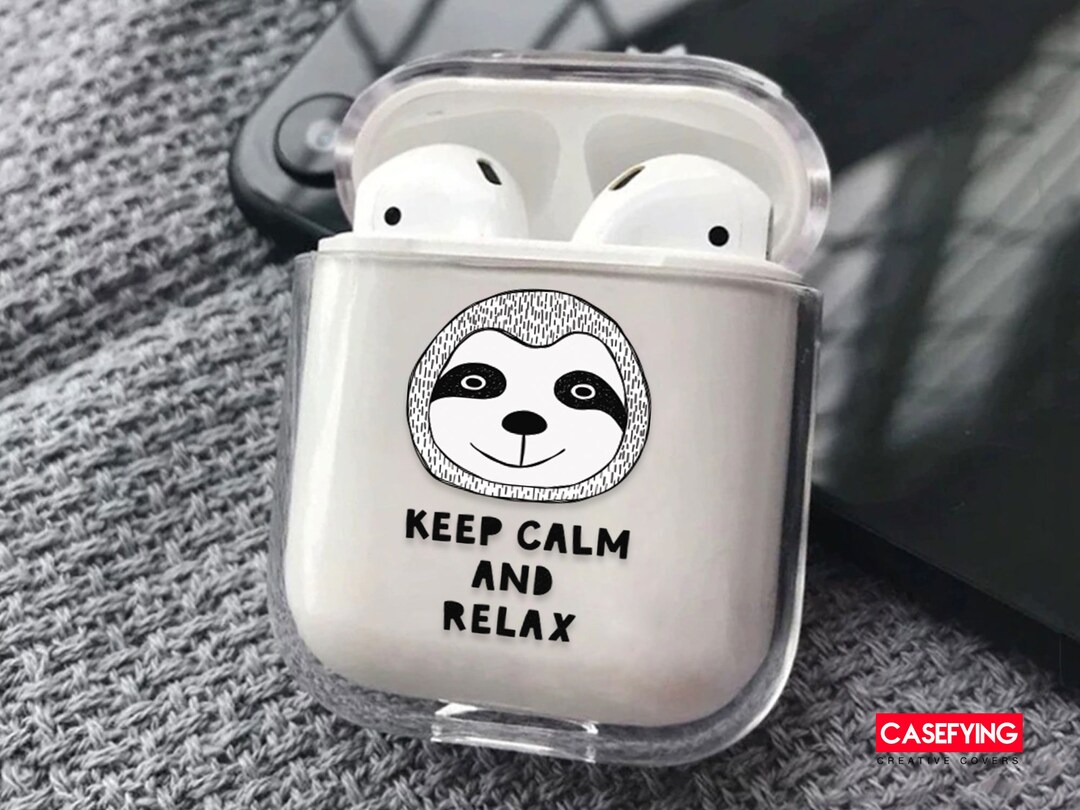 Sloth and "keep Calm and Relax" Lettering Airpods Case Black and White ...