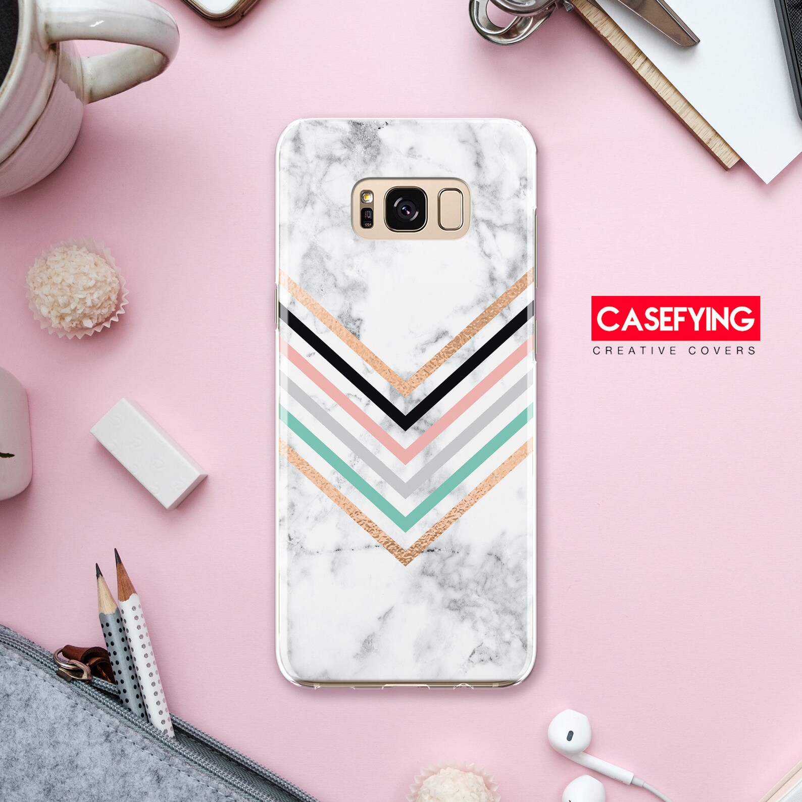 White Marble With Colored Lines Print for White Marble A5 - Etsy