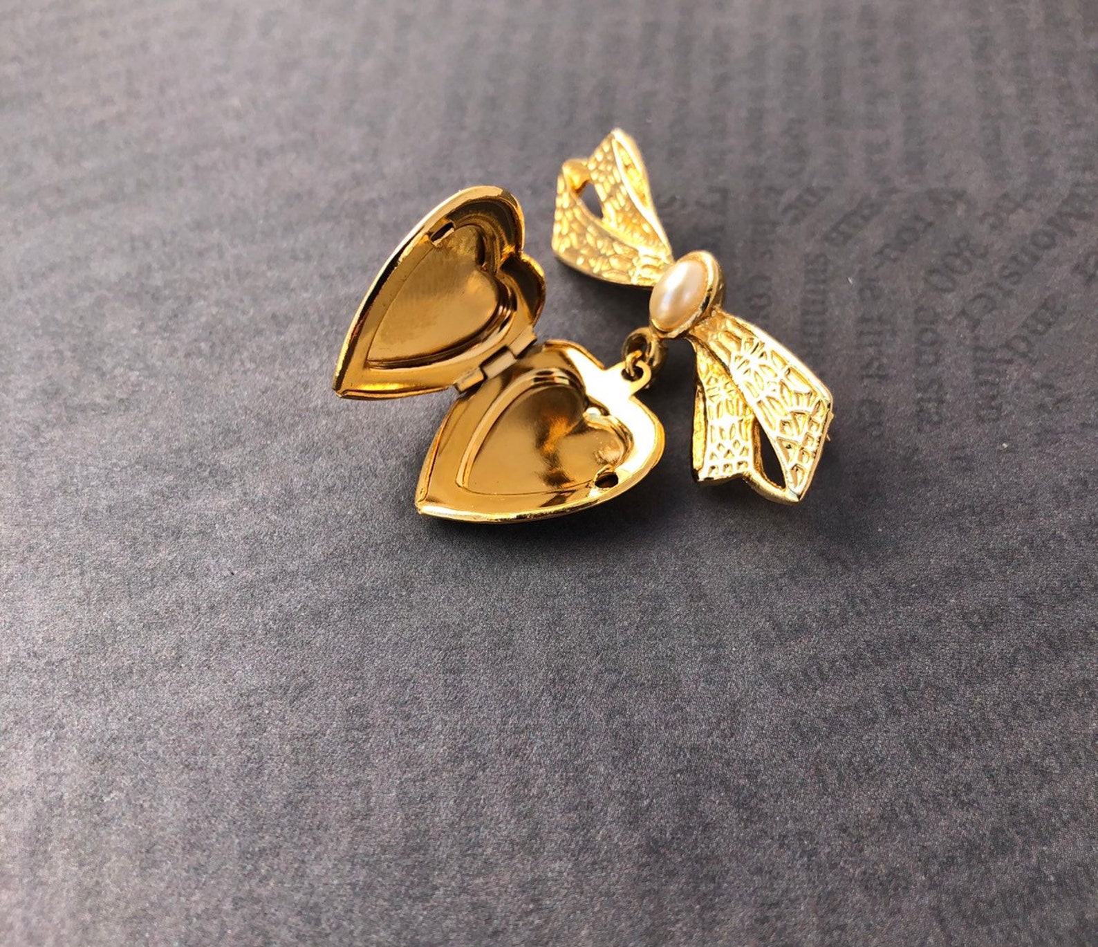 Buy Set of 3 Shiny Gold Tone Brooches Heart Faux Pearl Bow Valentines ...