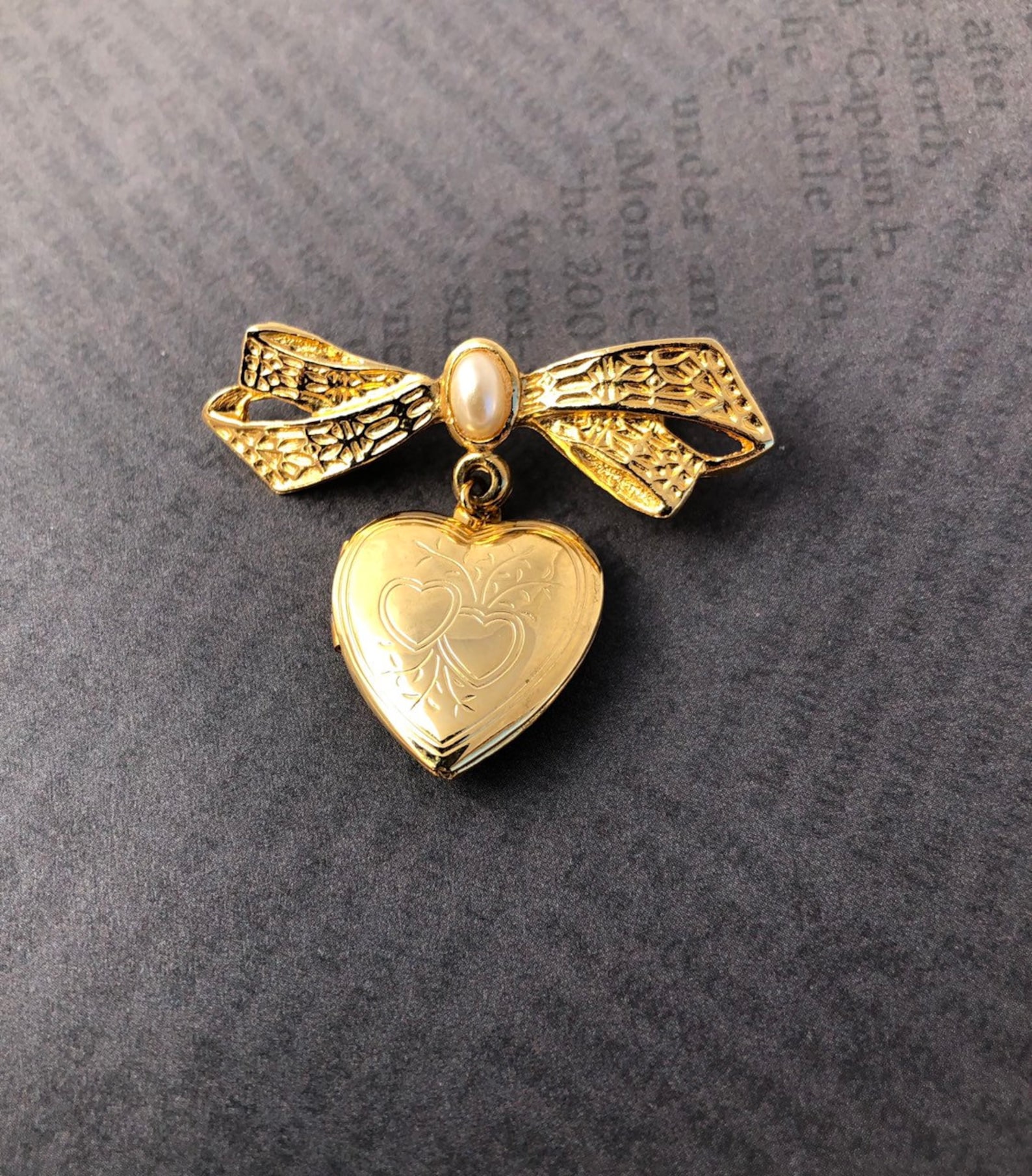 Set of 3 Shiny Gold Tone Brooches Heart Faux Pearl Bow | Etsy