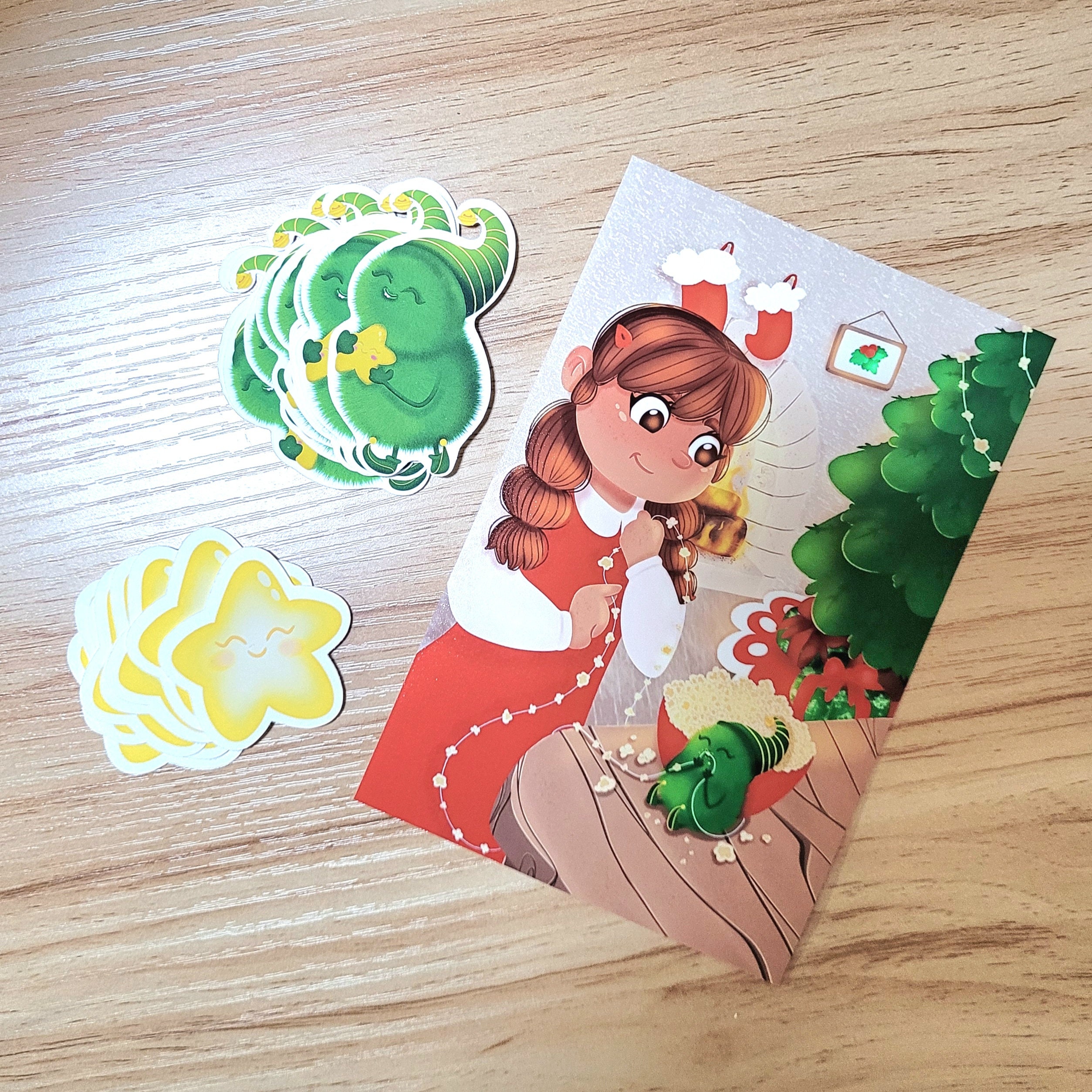 Tree Decorating Print & Sticker Bundle Digital Art Cute Christmas Art ...