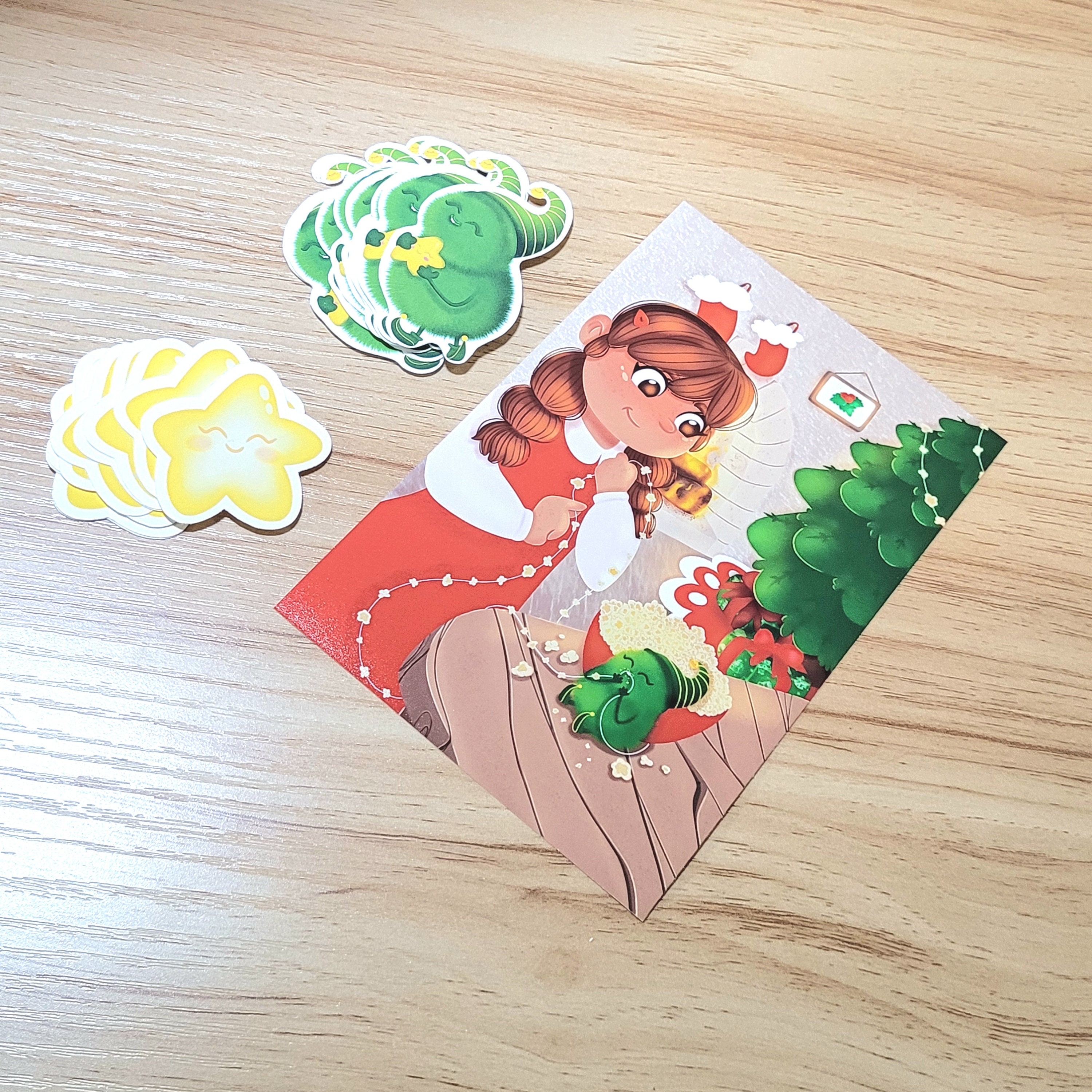 Tree Decorating Print & Sticker Bundle Digital Art Cute Christmas Art ...