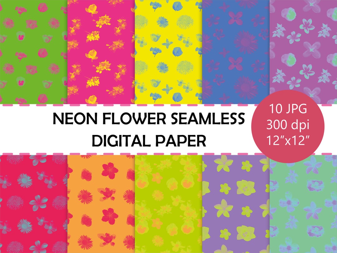 10 Digital Graphics Bundle Neon Flowers Painting Digital Scrapbooking ...