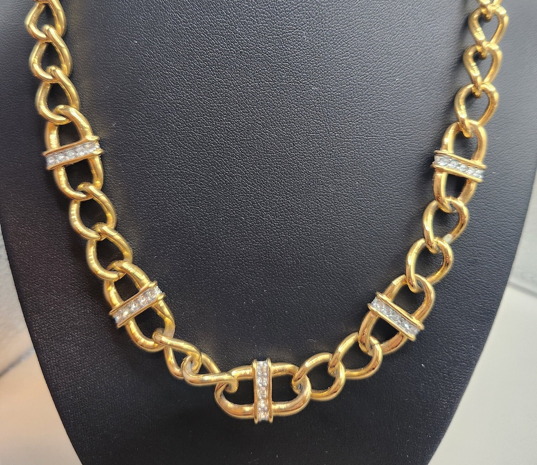 Vintage Franklin Mint Gold Tone Linked Chain Rhinestones Necklace - Etsy