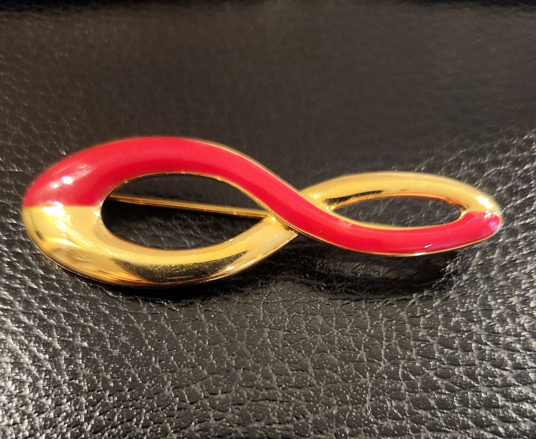Vintage Monet Gold Tone Red Enamel Infinity Brooch - Etsy