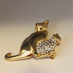Vintage Gold Tone Rhinestones Cat With Kitten Brooch - Etsy