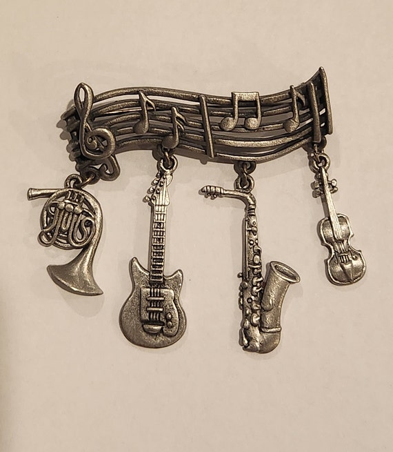 Vintage Silver Tone Musical Brooch by JJ - Gem