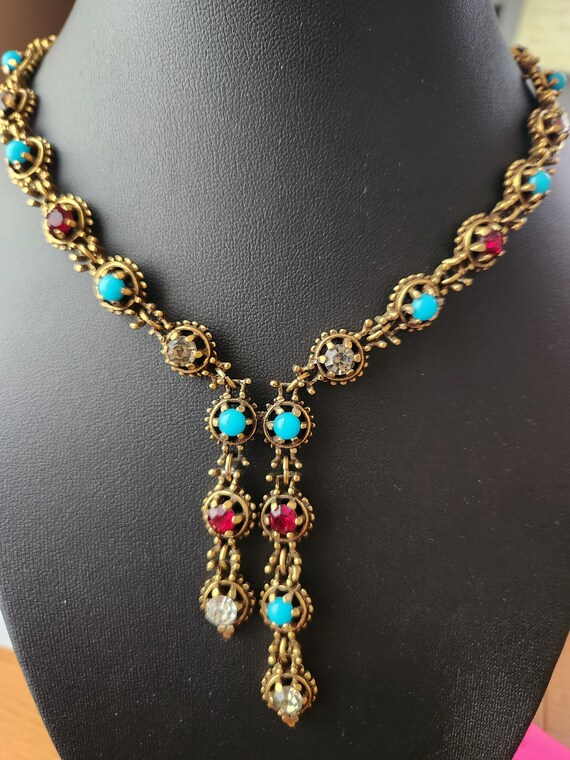 Rare Vintage middle eastern gold tone Turquoise, Ruby… - Gem
