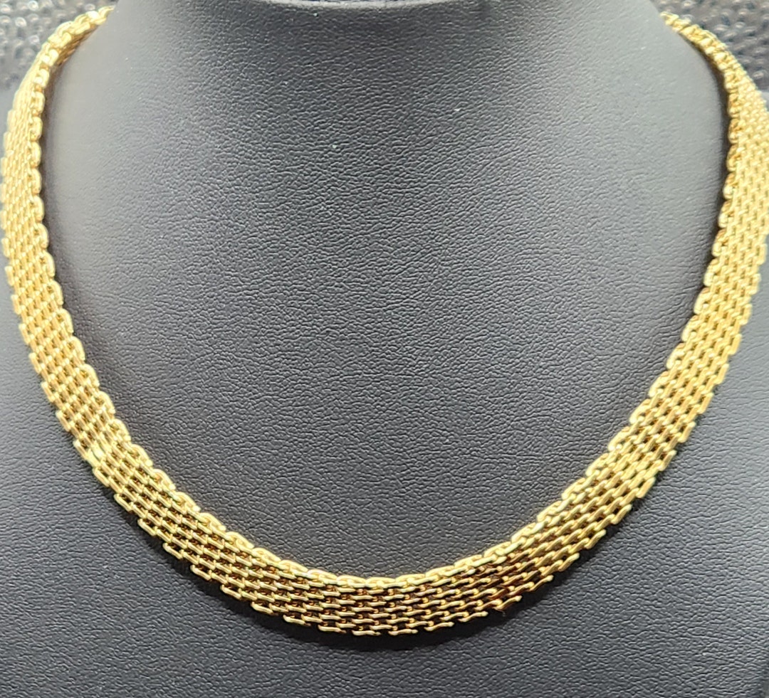 Vintage Monet Gold Tone Mech Flat Snake Chain Design Choker Necklace - Etsy