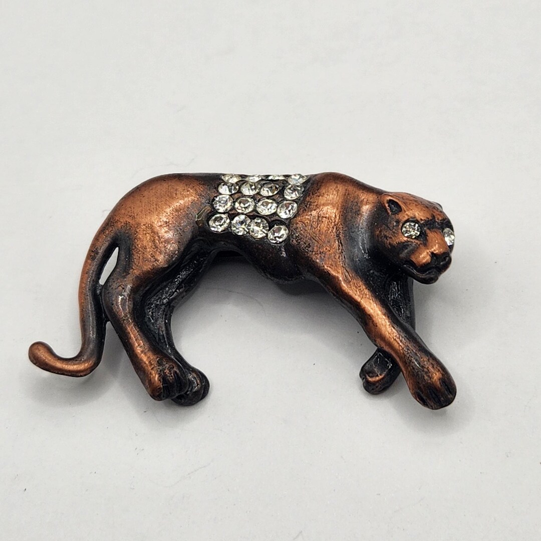 Vintage Bronze Panther Jaguar Pin Brooch With Rhinestones - Etsy