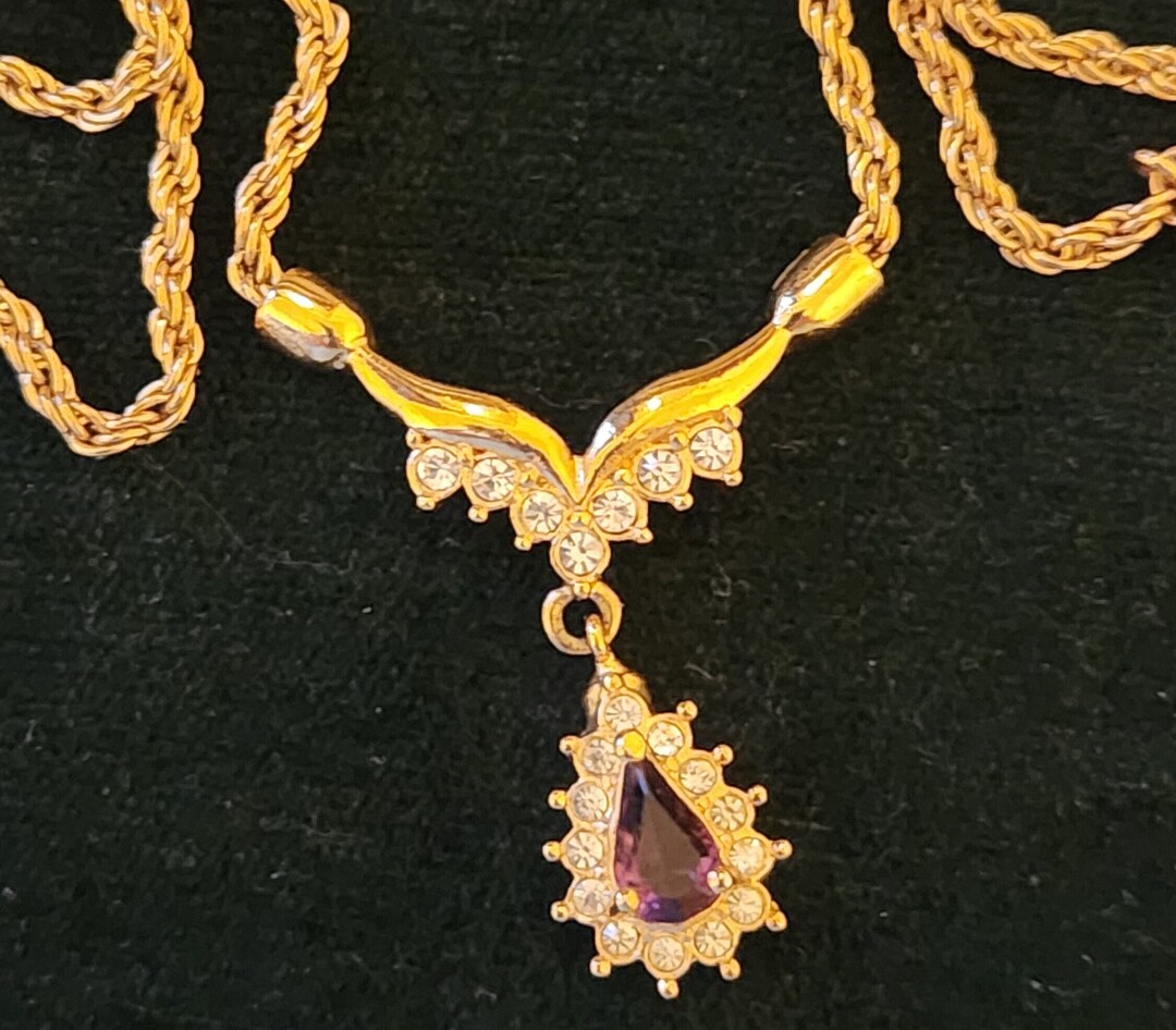 Vintage Roman Gold Tone Faux Amethyst and Diamanté Necklace - Etsy