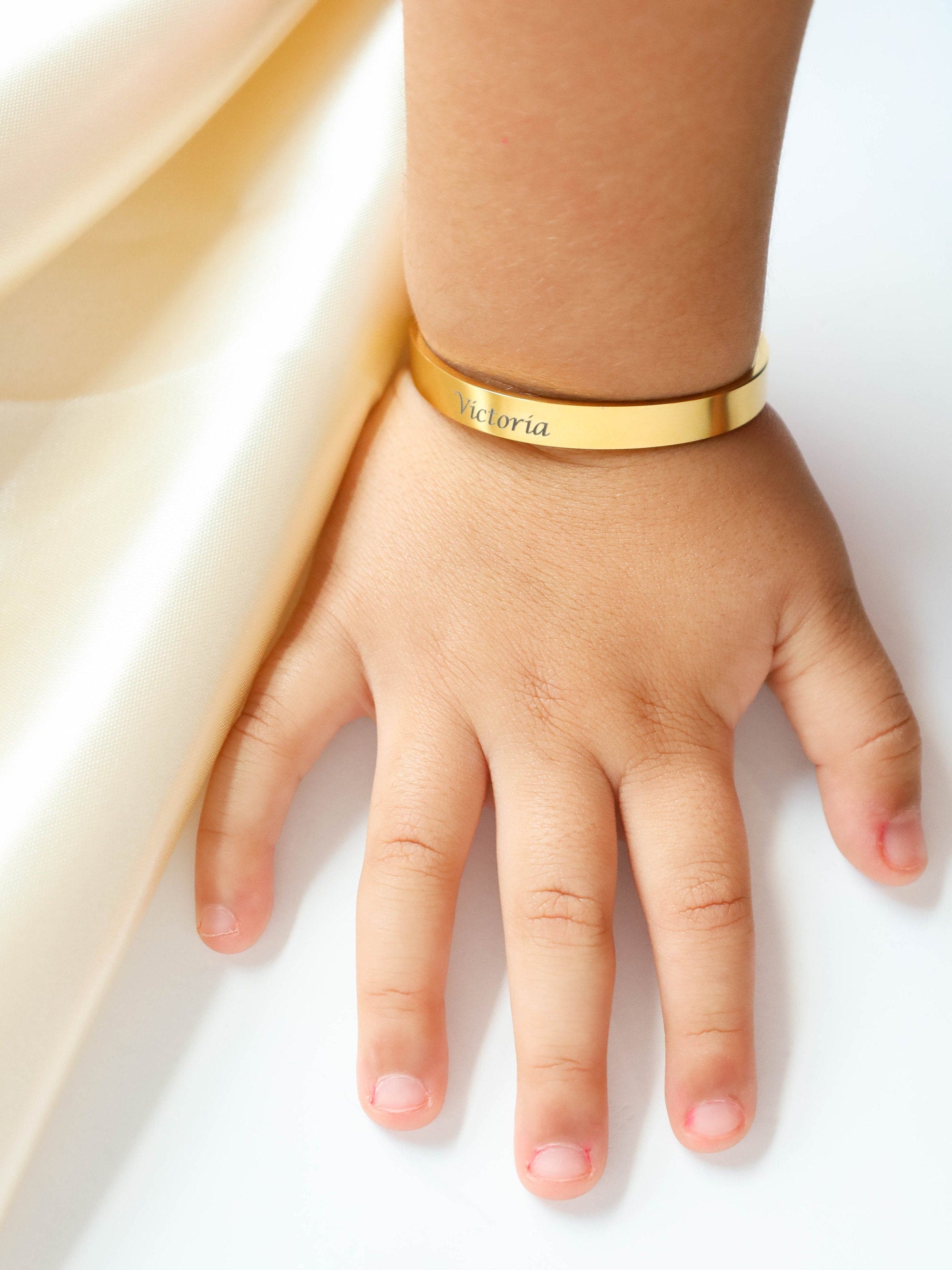 Personalized Child Cuff Bracelet Kids Name Bracelet Id | Etsy