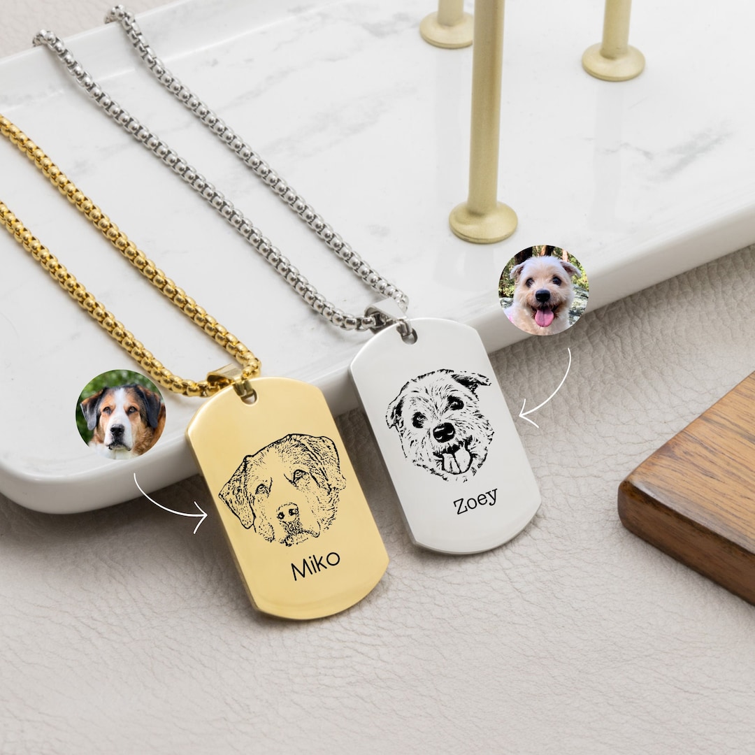 Custom Pet Portrait Necklace for Men, Pet Photo Necklace, Dog Memorial ...