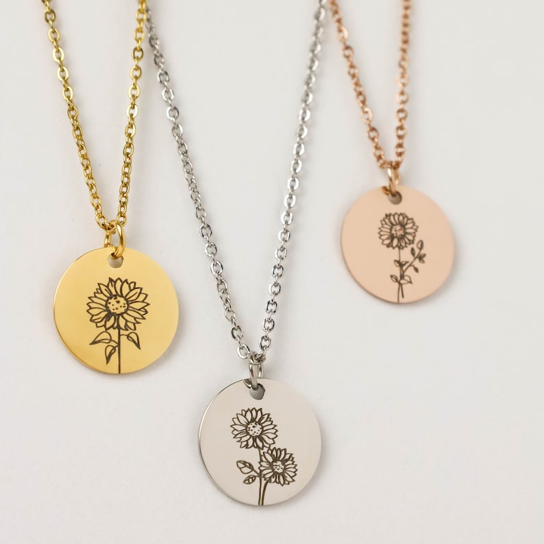 Personalized Sunflower Necklace Flower Necklace Sunflower - Etsy