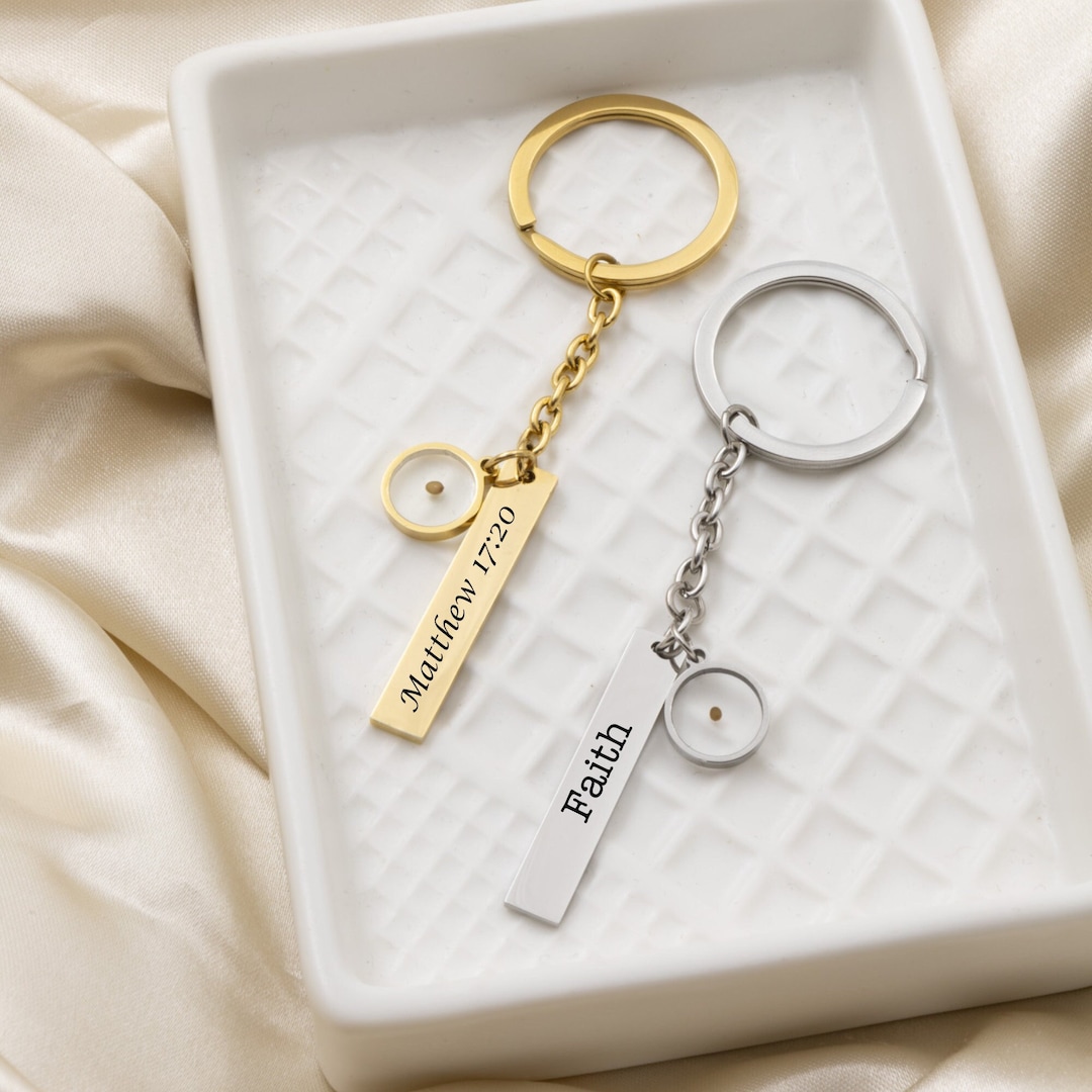 Personalized Mustard Seed Keychain, Religious Faith Keychain, Custom ...