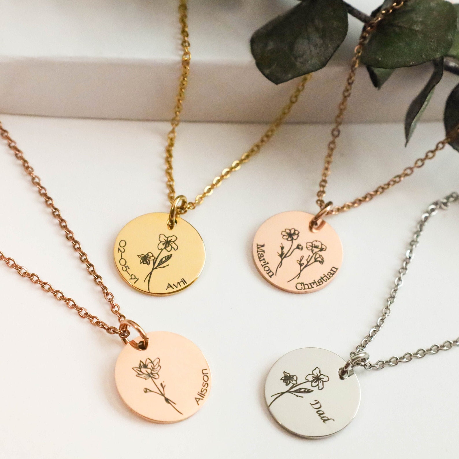 Birth Flower Necklace With Custom Text, Birth Flower Necklace, Poppy ...