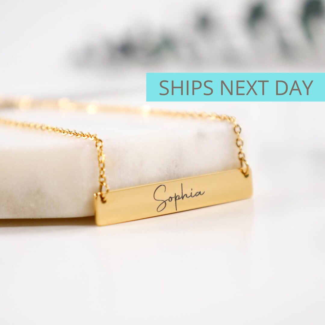 Horizontal Gold Bar Necklace, Customized Gold Bar Necklace, Custom Name ...