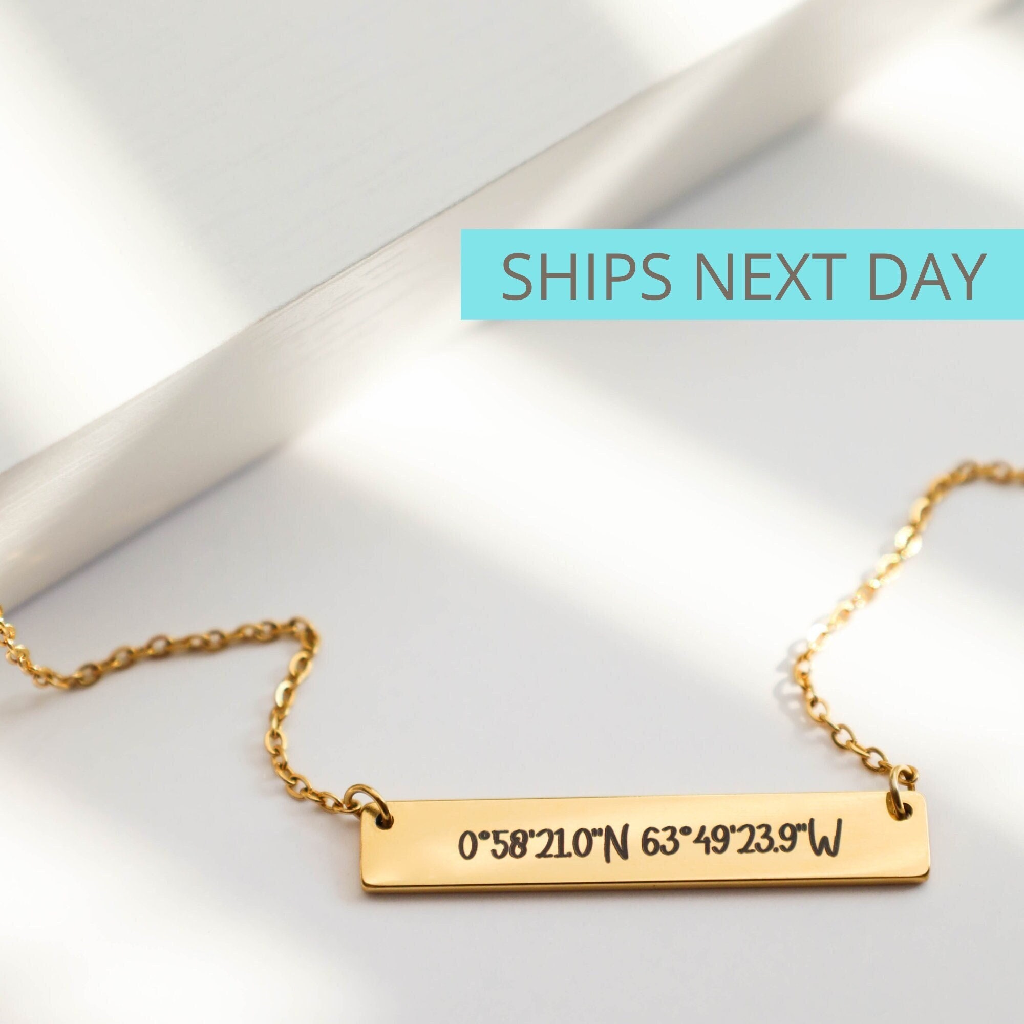 Gold Bar Necklace Custom Coordinates Coordinates Jewelry | Etsy