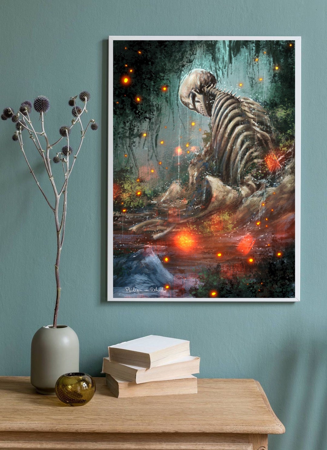 Original Skeleton Painting Art Print Mystical Dark Art, Enchanted ...