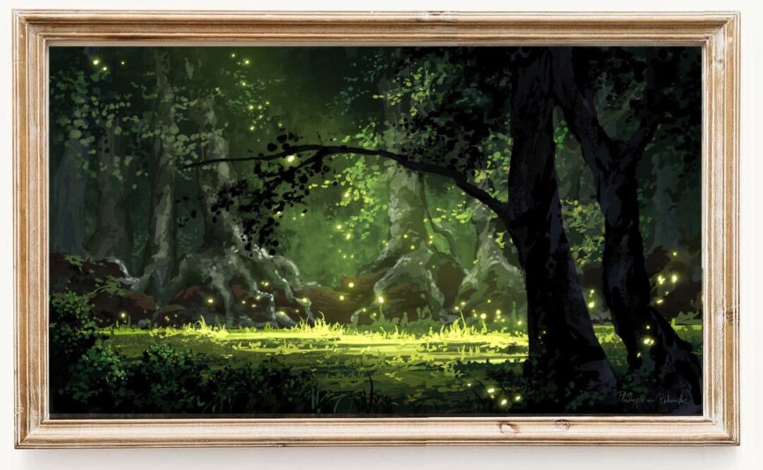 Dark Enchanted Forest Clearing Magical Forest Painting, Mystic Woodland ...