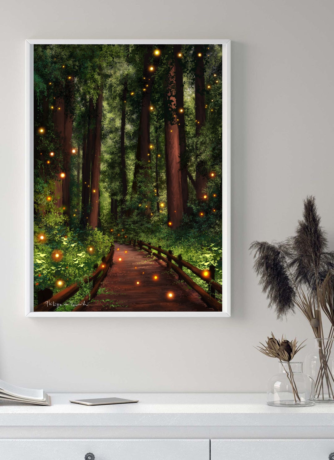 Original Magical Forest Painting Art Print, Enchanted Forest Painting ...