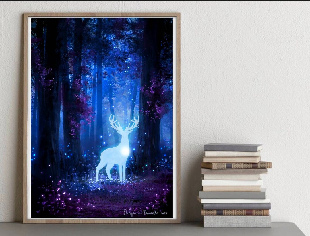 Magical Fantasy Stag Painting Art Print Tree Spirit Forest Guardian Art ...