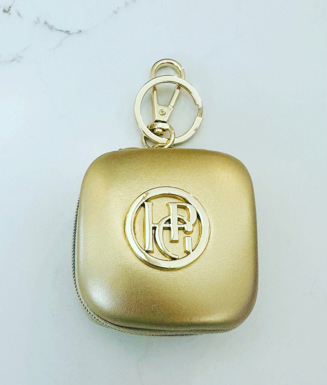 Shimmer Gold/yellow Hgp Signature Logo & Leather Dog POOP BAG HOLDER ...