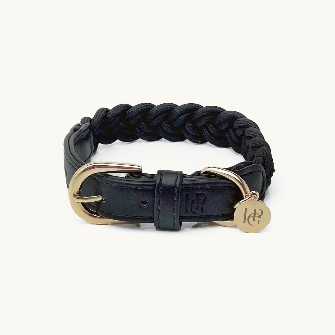 Midnight Black Plaited Luxury Dog Collar, Braided Designer Fancy Dog ...