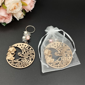 12pcs Wooden Keychain With Angel Girl in Moon for Baptism/baby Shower ...