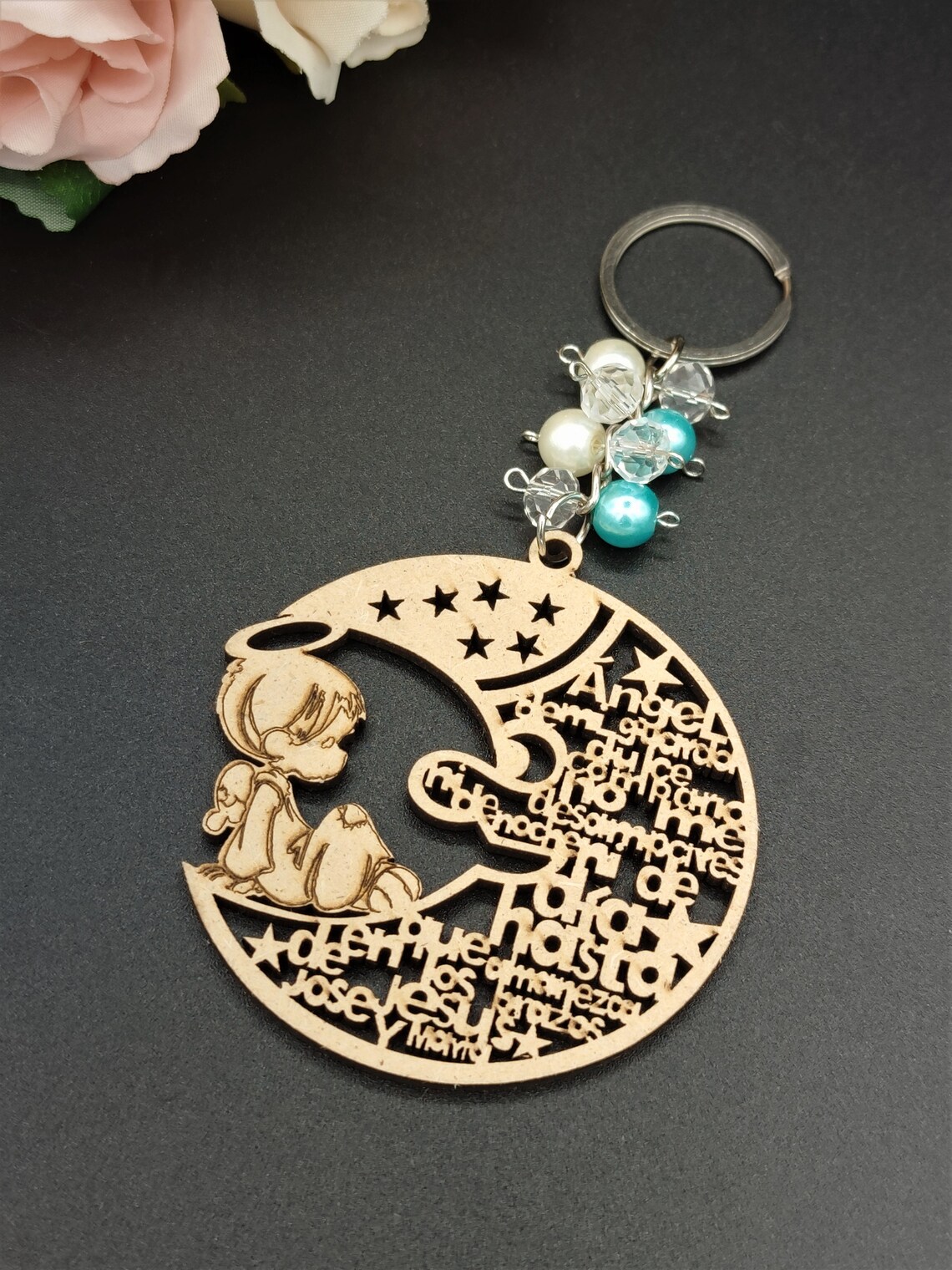 12pcs Wooden Keychain With Angel Boy in Moon for Baptism/baby | Etsy