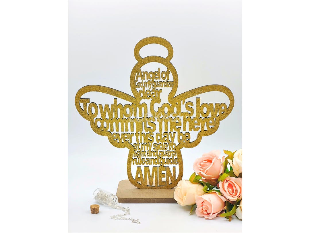 US 12 Guardian Angel Wooden Religious Centerpiece Cross With Stand Laser Cutout Baby Shower ...