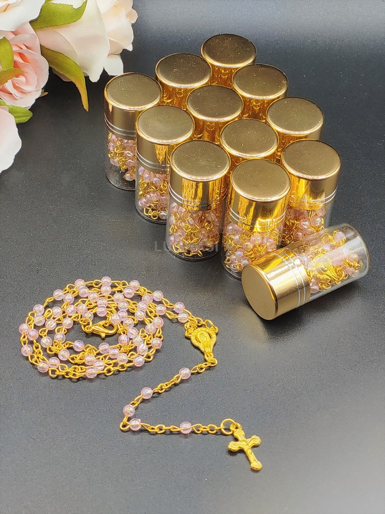 12pcs Clear Pearl Rosary in Glass Bottle W/ Crucifix Cross for Baby ...