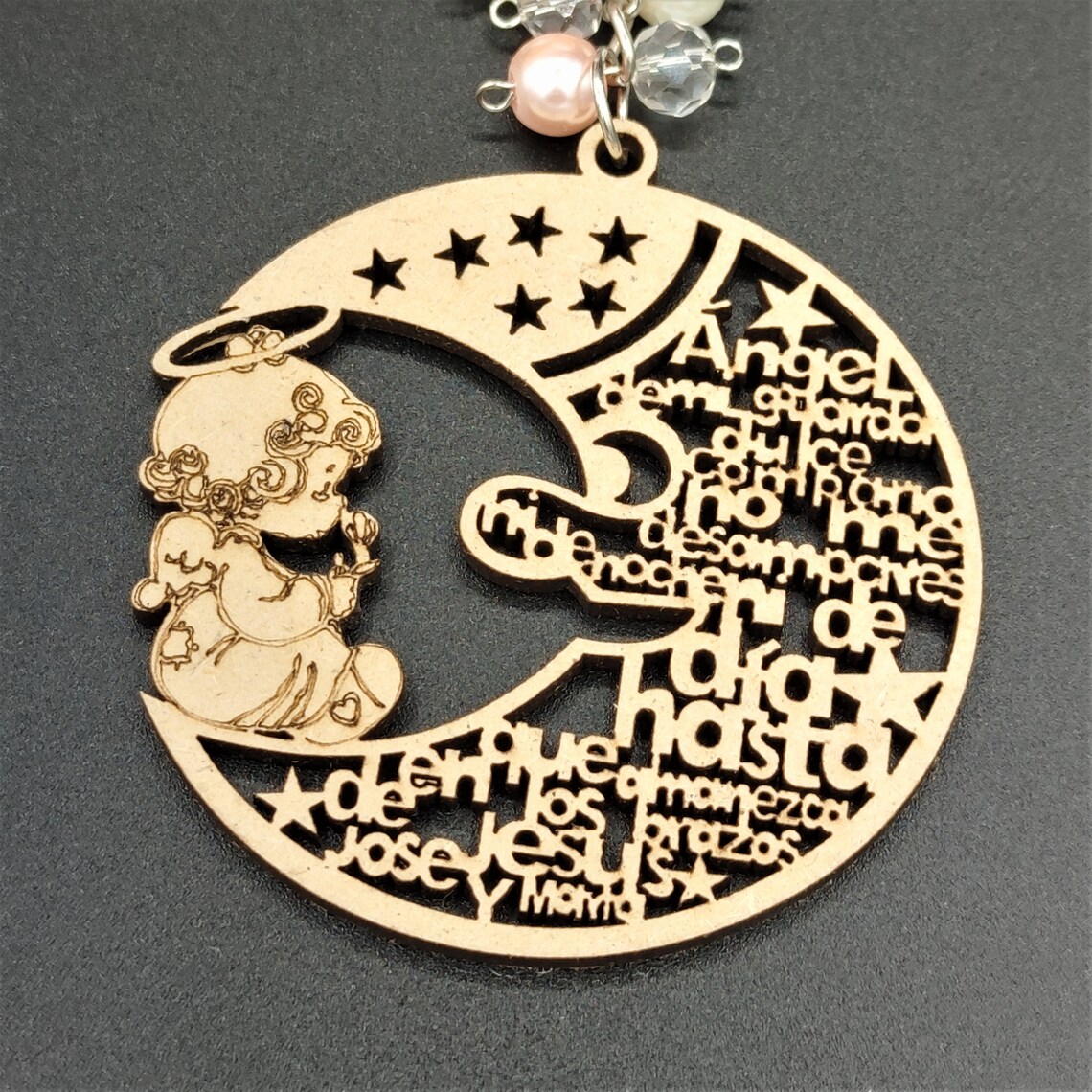 12pcs Wooden Keychain With Angel Girl in Moon for Baptism/baby Shower ...