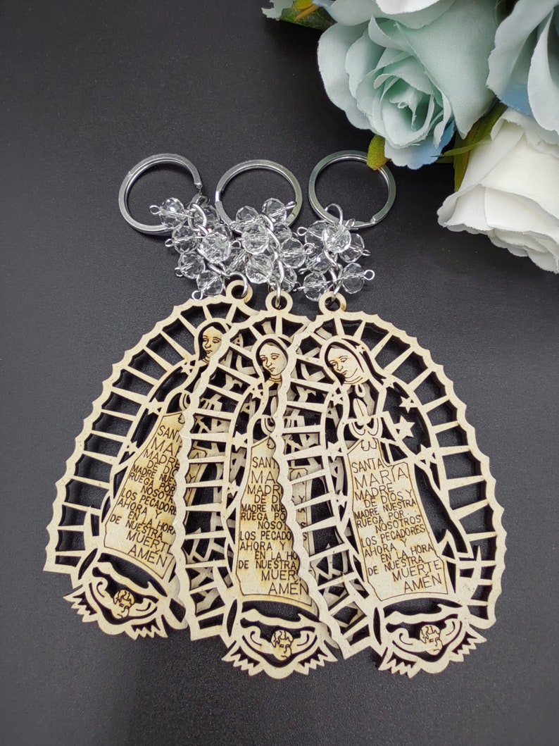 12pcs Wooden Keychain With Our Lady of Guadalupe Baptism/christening ...