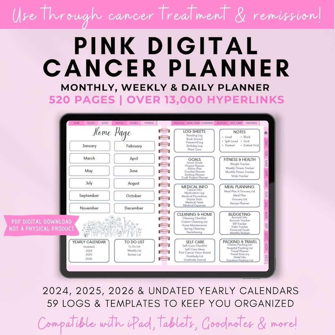 Digital Cancer Planner for Goodnotes, Ipad: Chemo Journal (digital ...