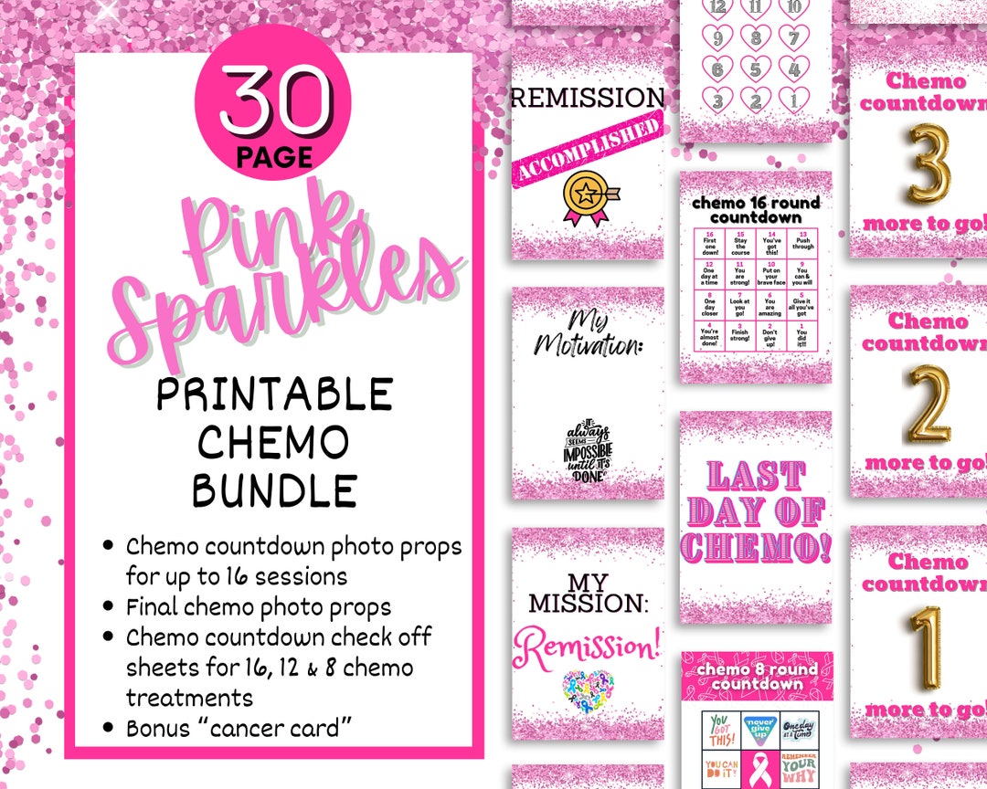 Pink & Gold Sparkly Chemo Countdown - 16, 12 or 8 Chemo Printable Photo ...