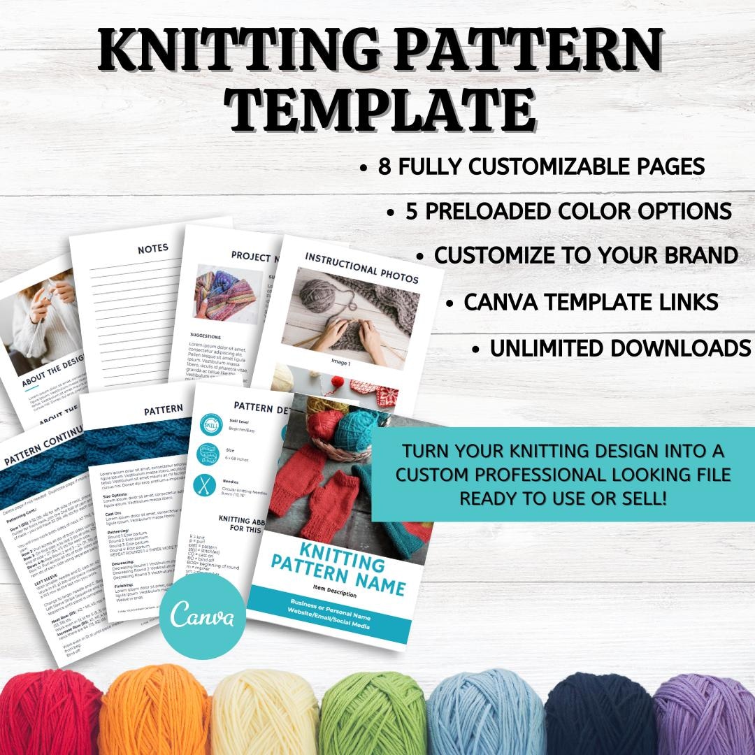 Knitting Pattern Design Template for Knitting, Editable File in Canva ...